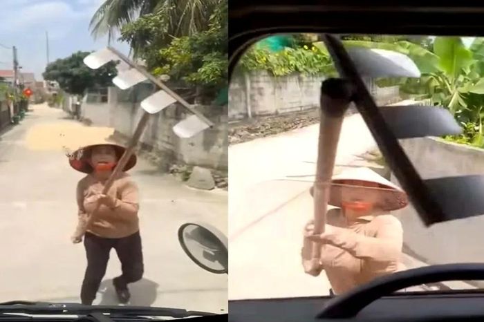 Bị nhắc nhở phơi lúa trên đường, người phụ nữ dùng cào đập vào xe tải ...